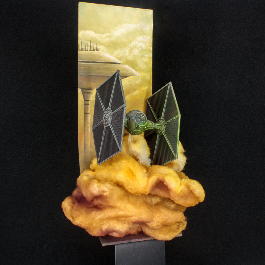 Painted Scale Model of A TIE Fighter flying from the City of Clouds