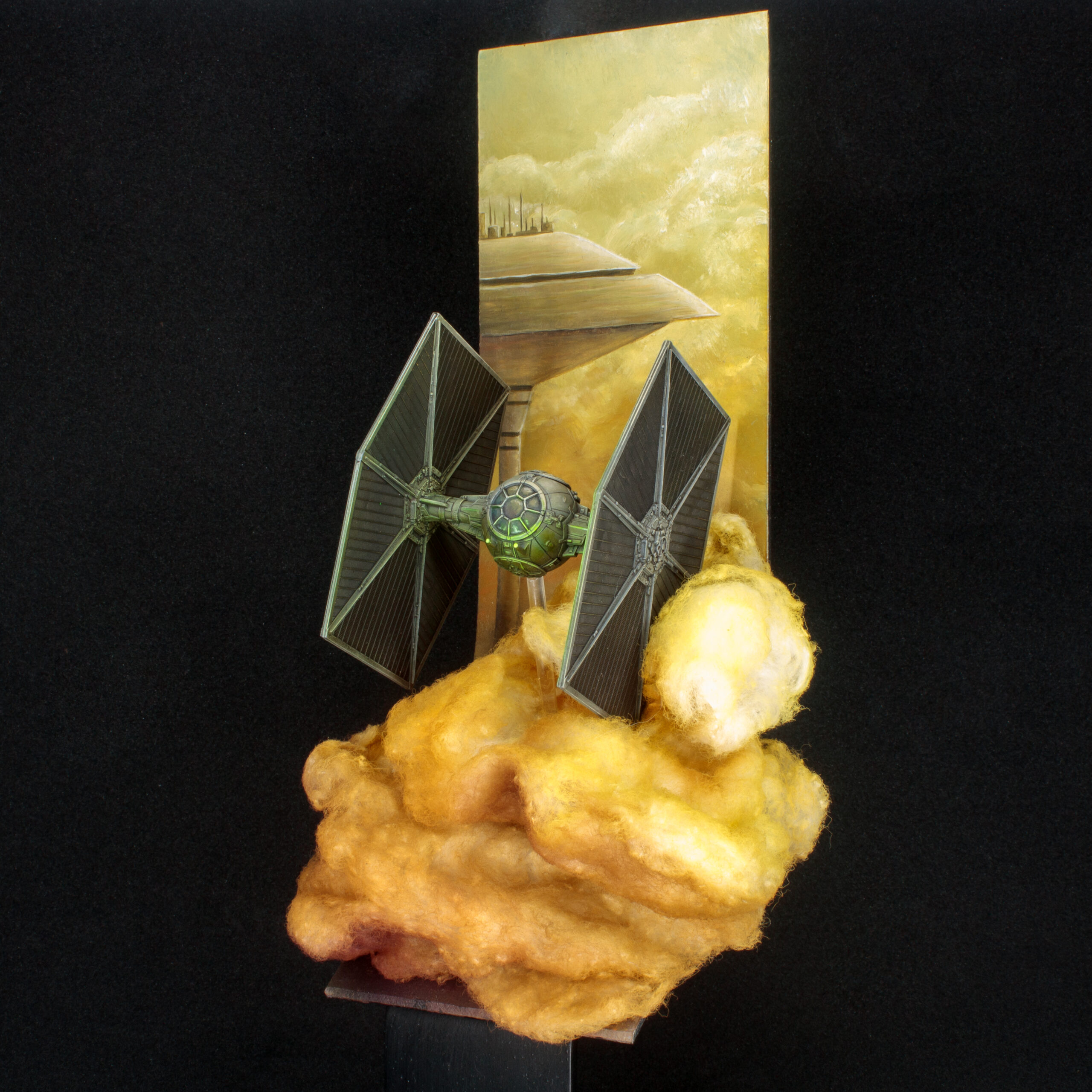 Painted Scale Model of A TIE Fighter flying from the City of Clouds