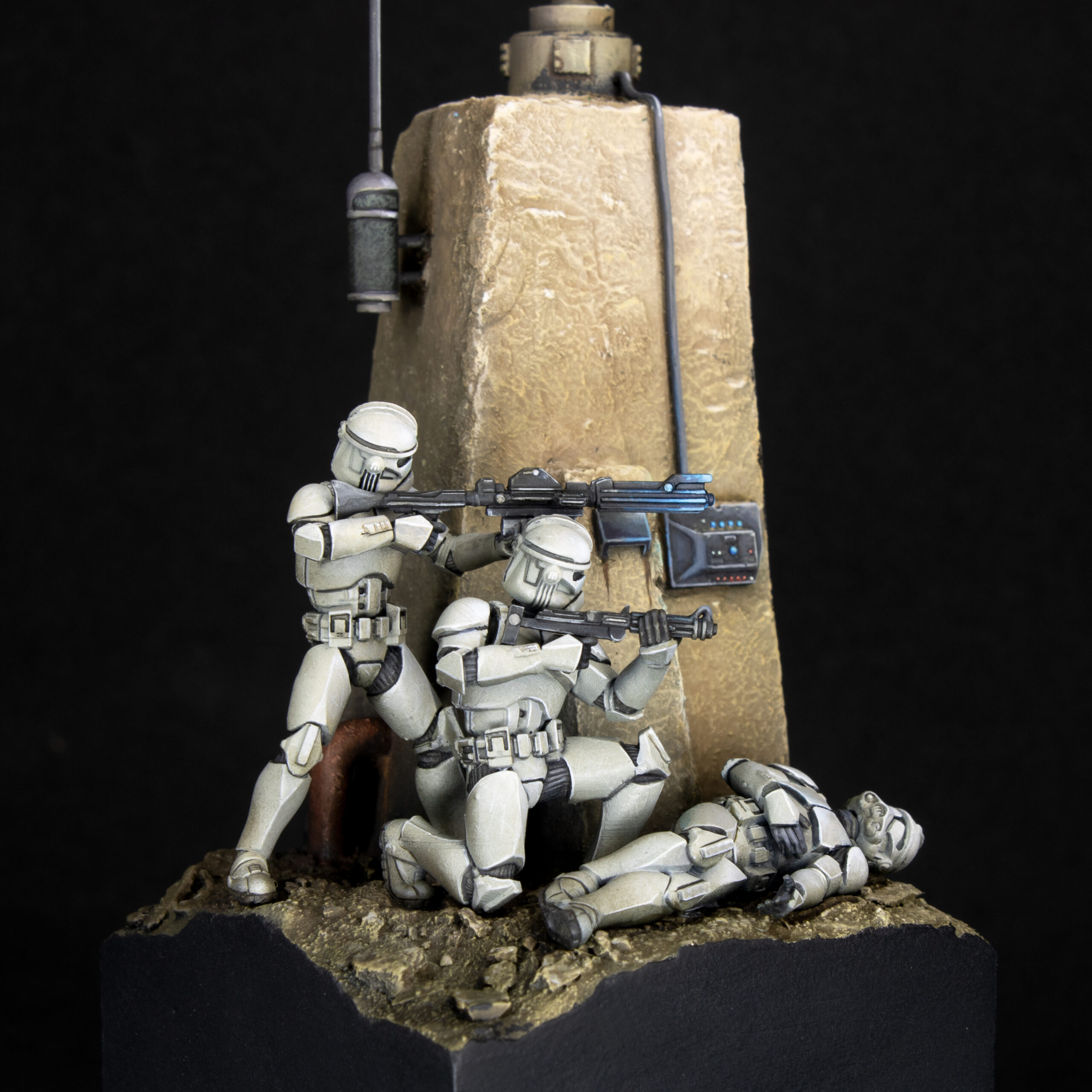 Diorama of a Clone Trooper Squad protecting a Wounded Trooper