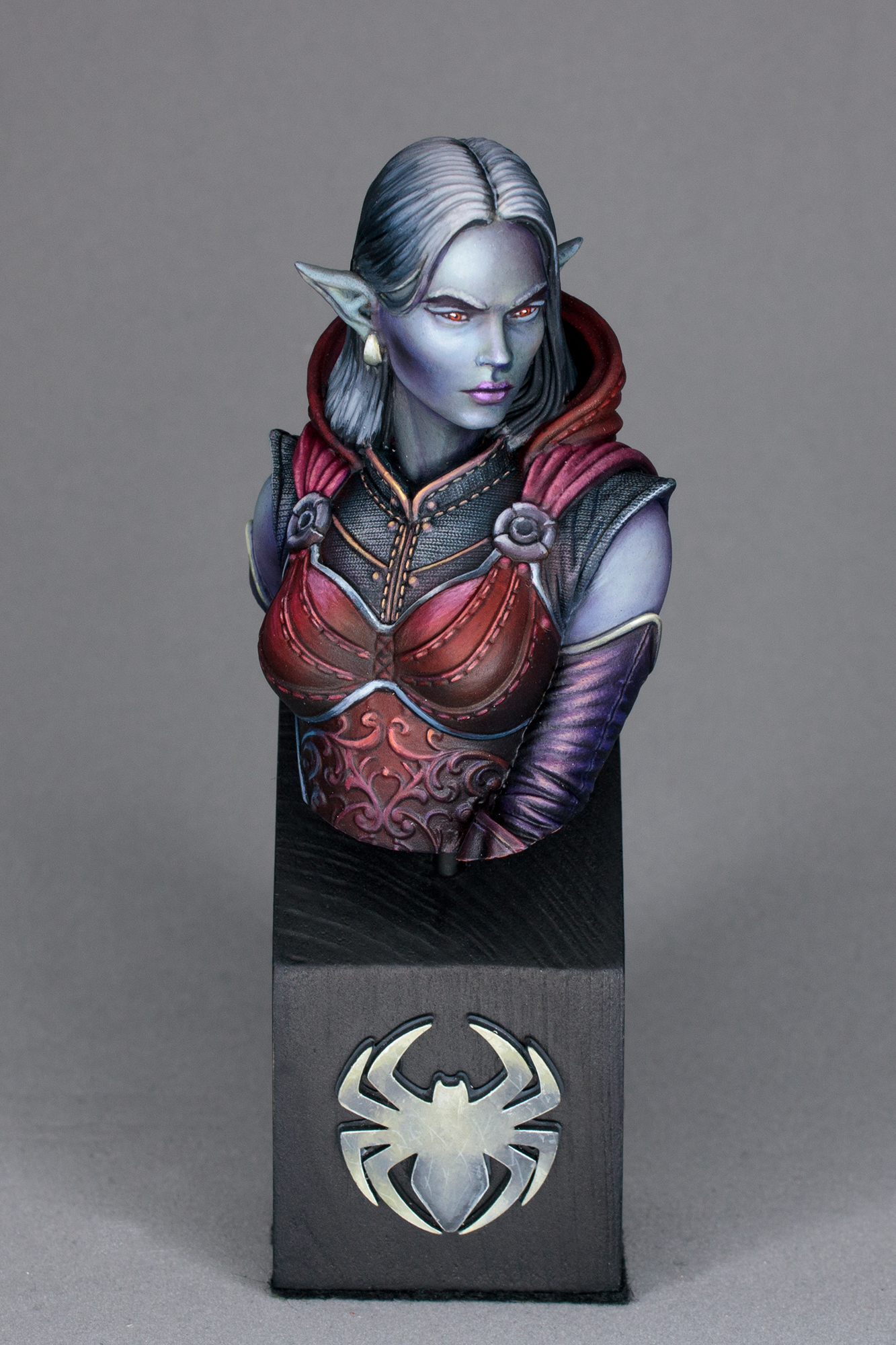Painted Bust of Sassandra, a Drow Priestess, Printed in Resin